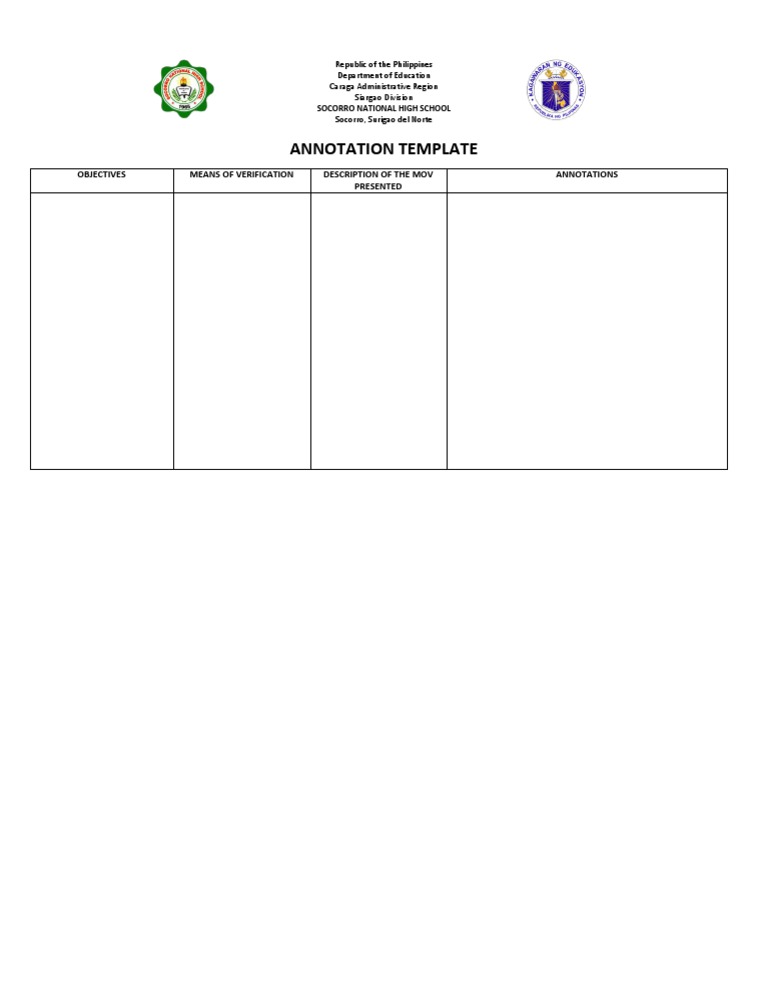 Annotation Template: Objectives Means of Verification Description of ...