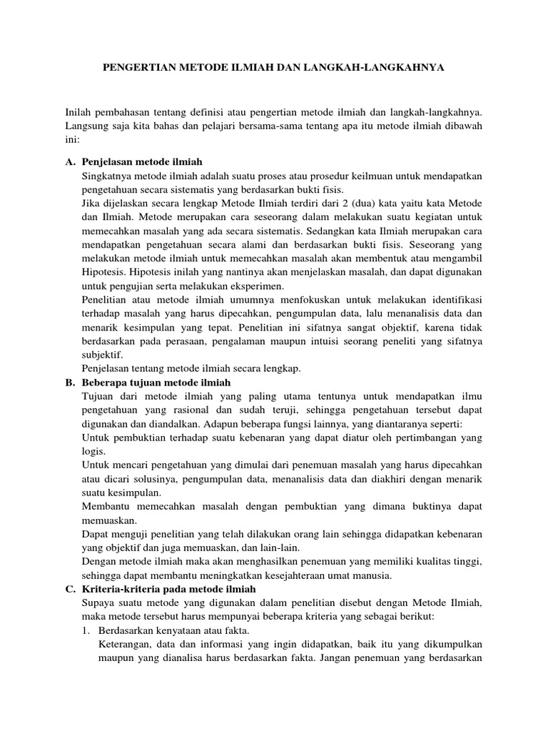Pengertian Metode Ilmiah Dan Langkah-Langkahnya | PDF Pengertian Metode Ilmiah Dan Langkah-Langkahnya | PDF
