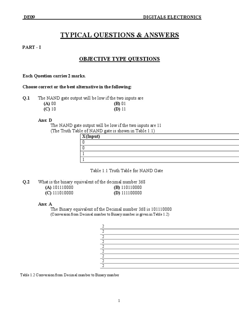 Typical Questions and Answers | PDF | Logic Gate | Electronic Circuits
