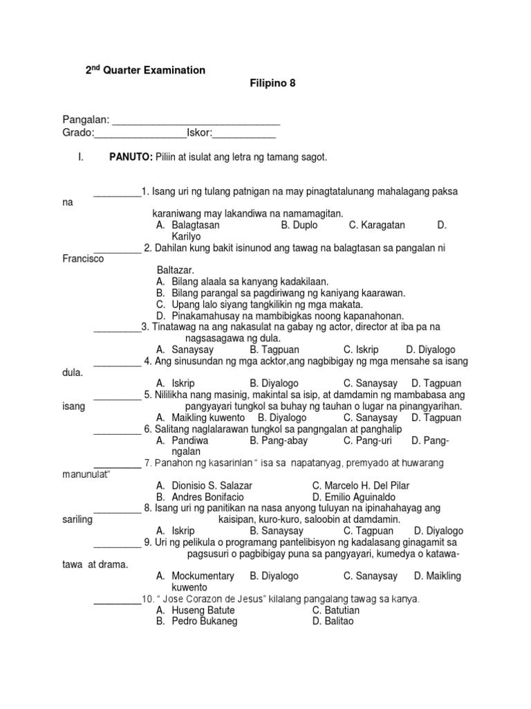 2nd Quarter Examination 8 | PDF