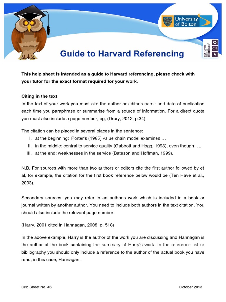 This Help Sheet Is Intended As A Guide To Harvard Referencing, Please ...