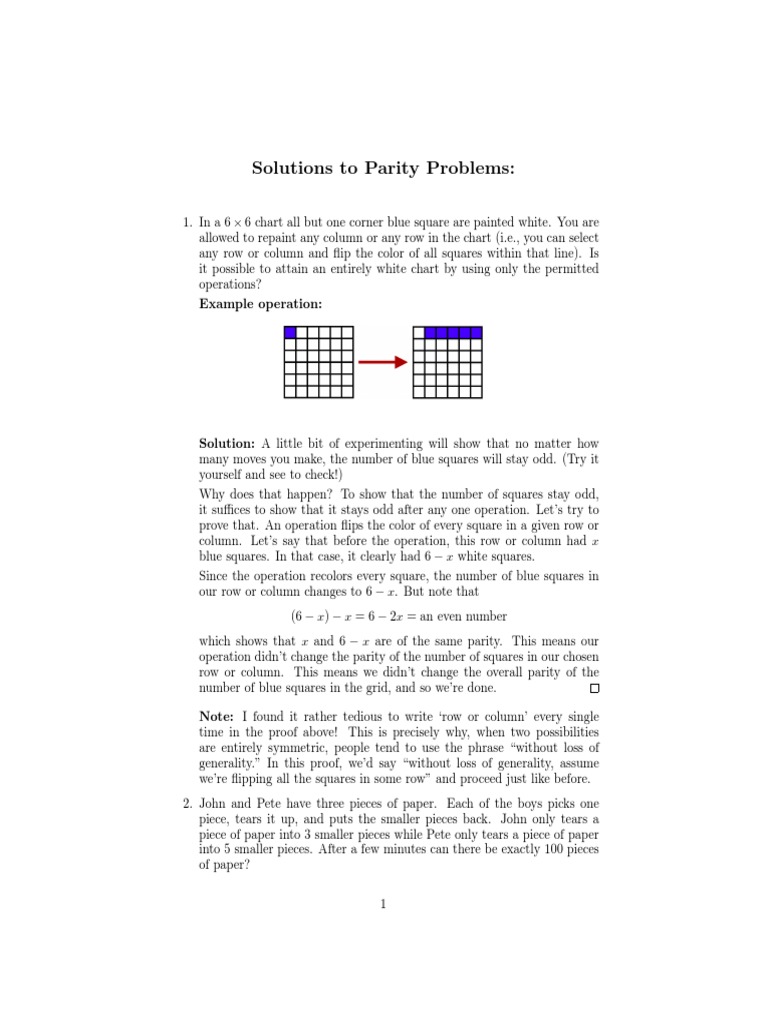 Solutions To Parity Problems | PDF | Determinant | Matrix (Mathematics)