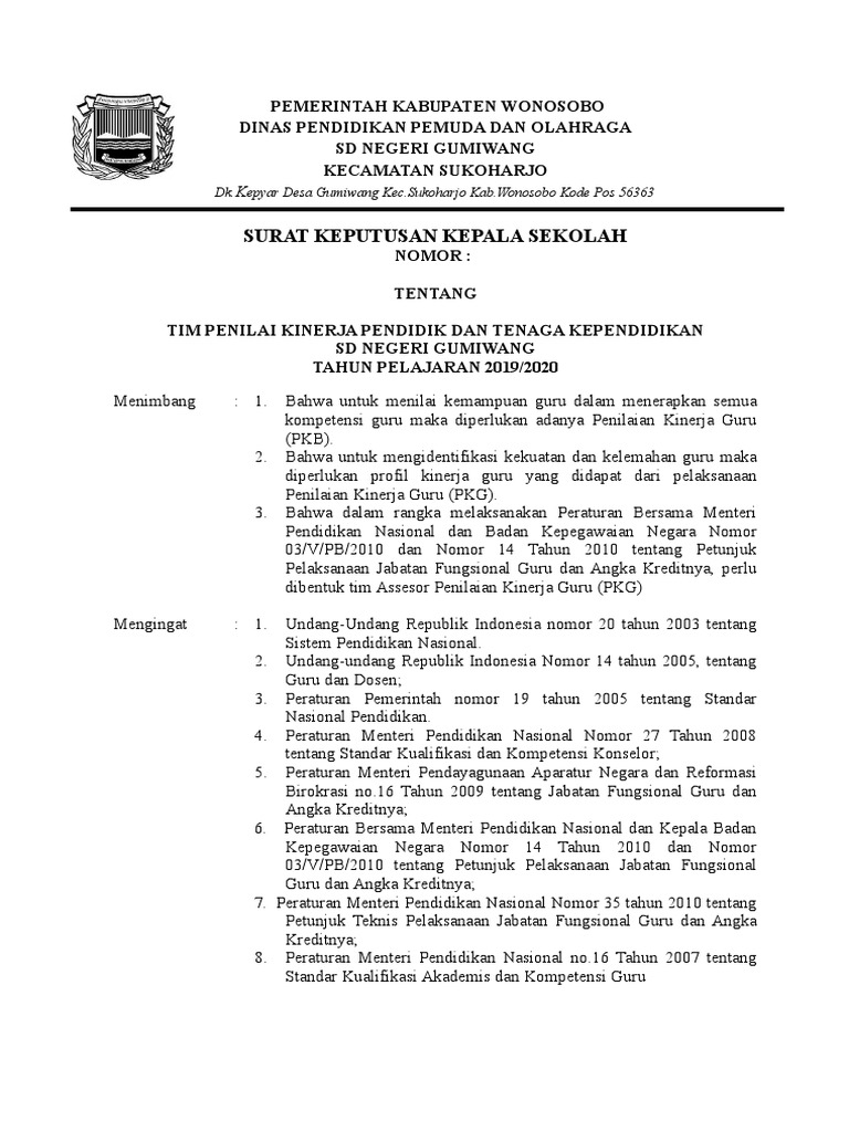 SK Tim Pelaksana PKG | PDF