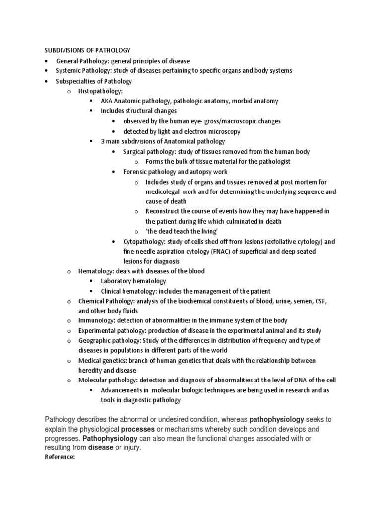 II. Subdivisions of Pathology | PDF | Pathology | Cytopathology