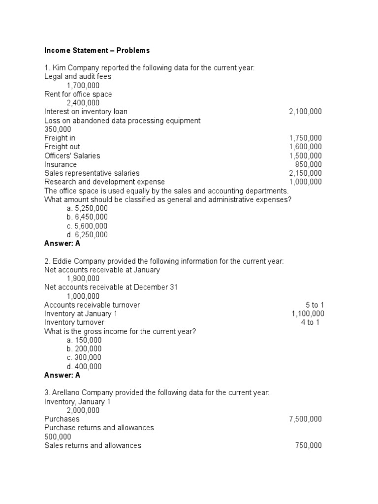 Income Statement - Problems | PDF | Cost Of Goods Sold | Net Income