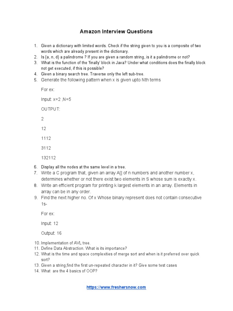 Amazon Interview Questions Guide | PDF | String (Computer Science) | Array Data Structure