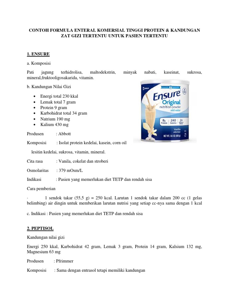 Contoh Formula Enteral Komersial Tinggi Protein | PDF