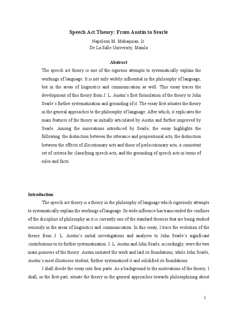 Speech Act Theory From Austin To Searle PDF | PDF | Philosophy Of ...