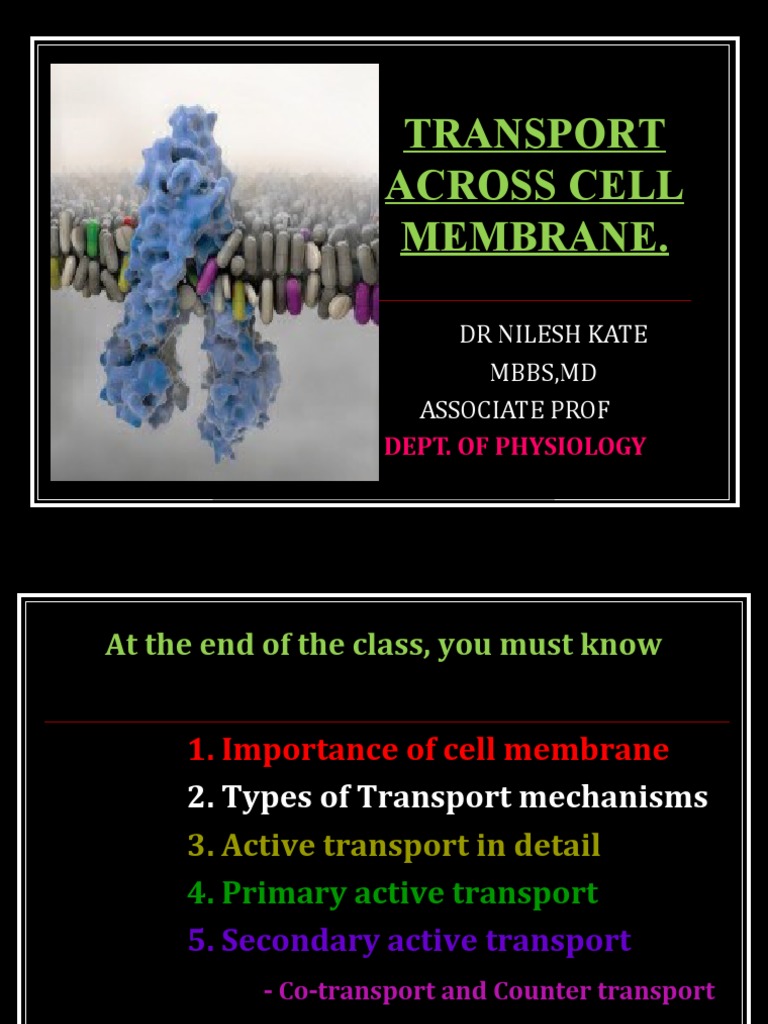 Transport Across Cell Membrane.: DR Nilesh Kate MBBS, MD Associate Prof ...