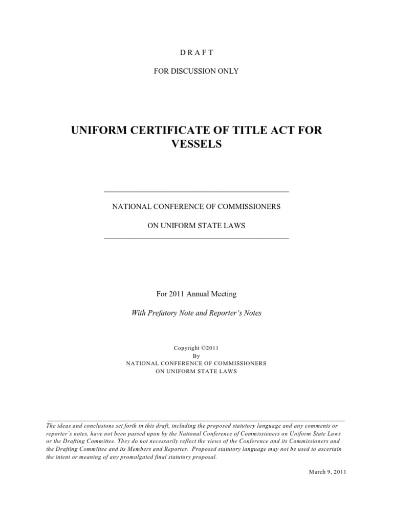 Uniform Certificate of Title Act For Vessels | PDF | Security Interest ...