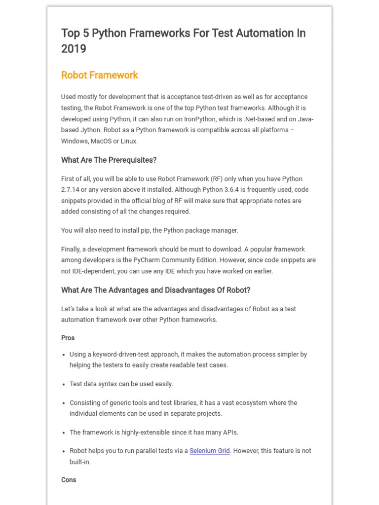Top 5 Python Frameworks For Test Automation in 2019 | PDF | Software ...