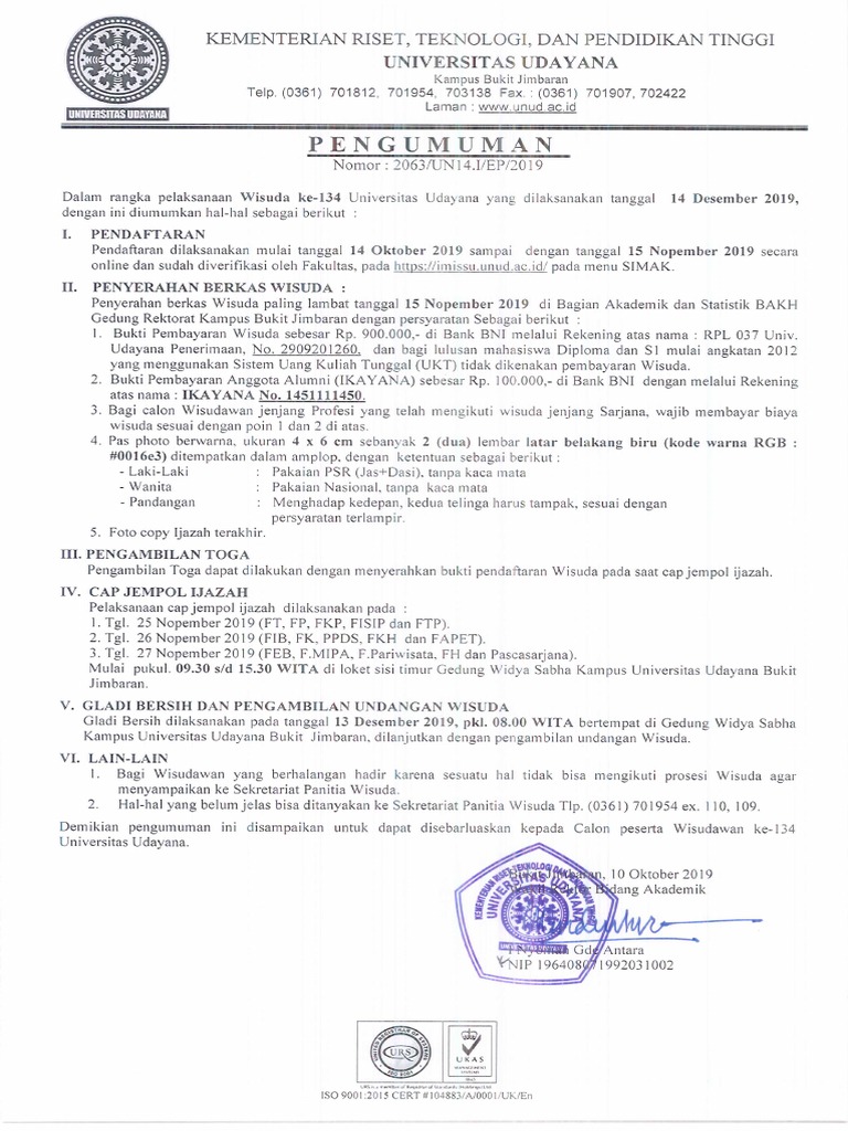 Pengumuman Wisuda UNUD Ke-134 | PDF