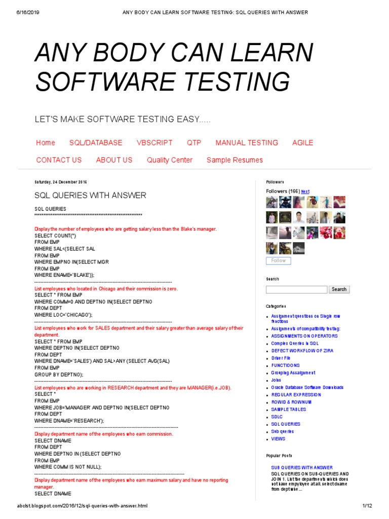 SQL Queries for Software Testing | PDF | Sql | Data Management