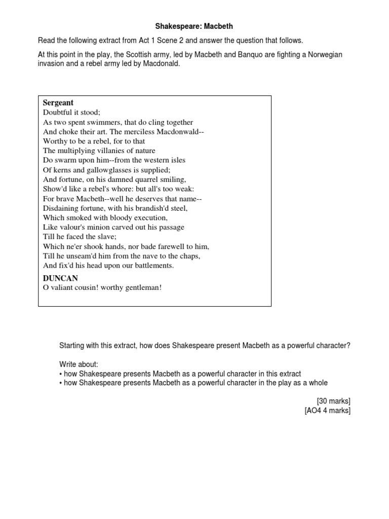 Macbeth Exam Questions | Download Free PDF | Macbeth | William Shakespeare