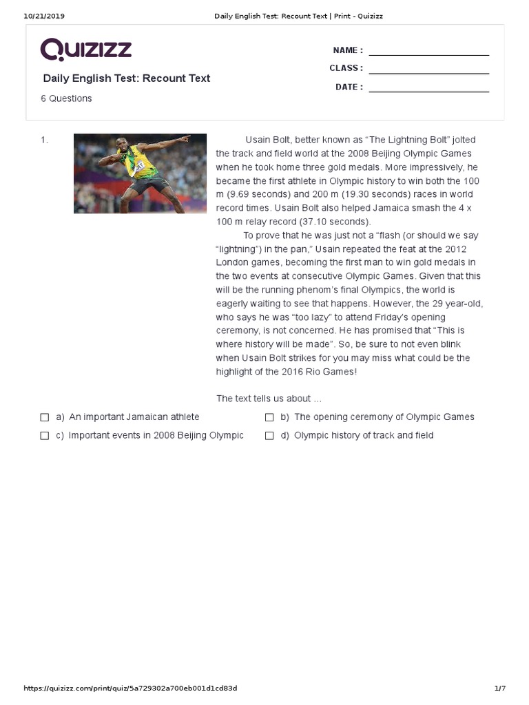 Usain Bolt: Olympic Record Recount | PDF | Helen Keller | Sports