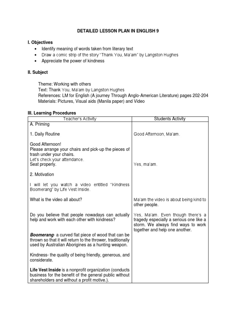 Thank You Ma Am Lesson Plan | PDF