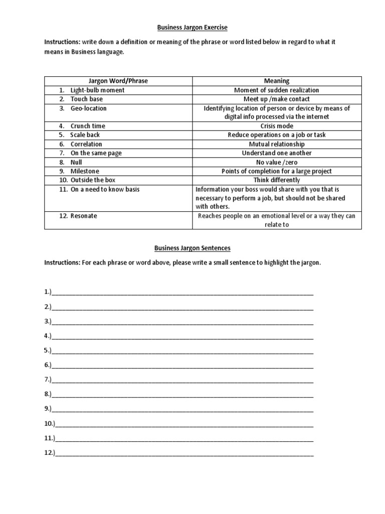 Business Jargon Exercise | PDF | Communication | Linguistics
