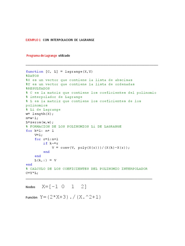 Ejemplo de Interpolación de Lagrange Usando Matlab | PDF | Matemáticas Aplicadas | Álgebra abstracta