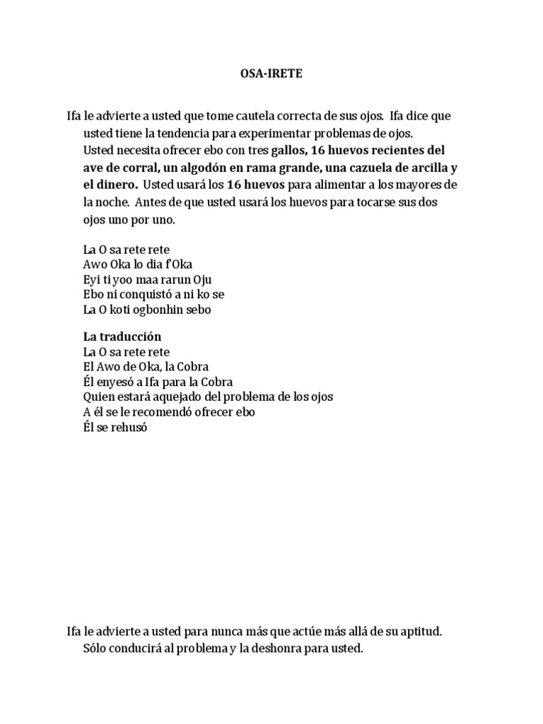 Osa Irete (Español) | PDF | Santeria | Religión y creencia