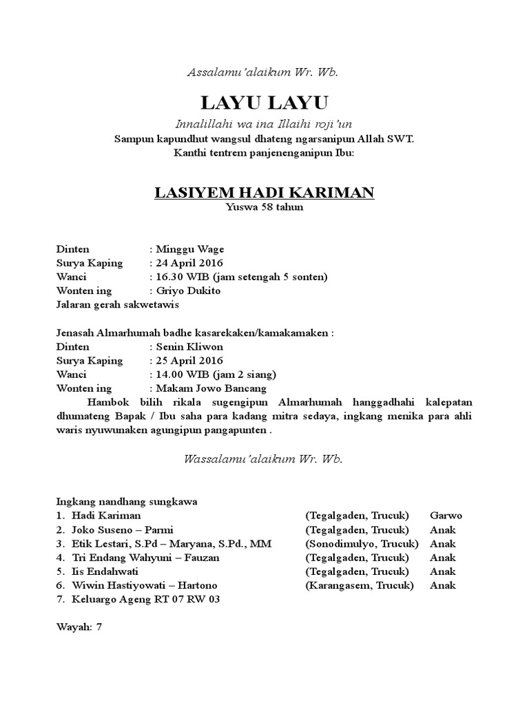 Contoh Surat Layu-Layu | PDF