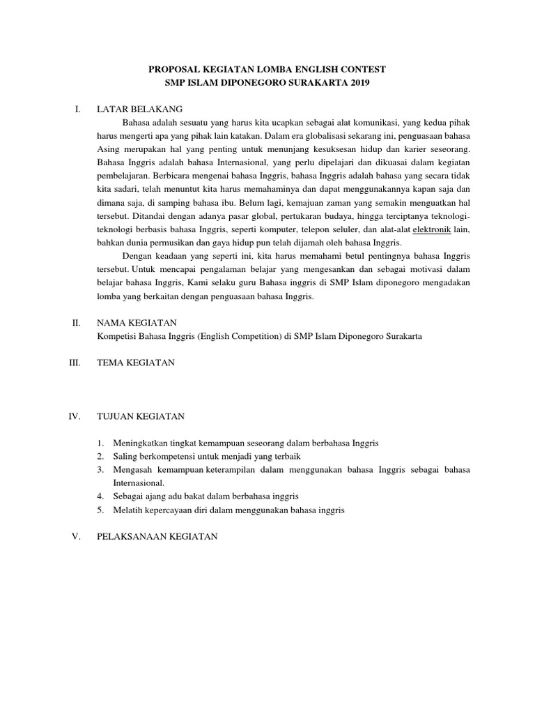 Proposal Kegiatan Lomba English Contest | PDF