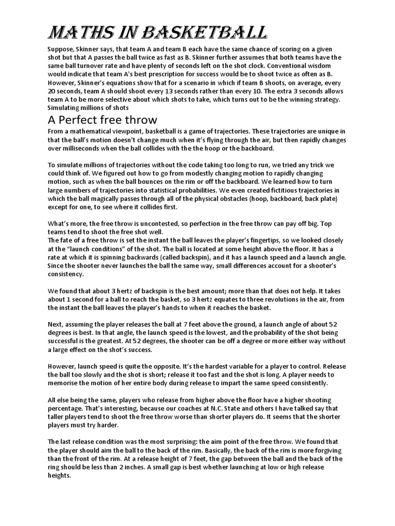 Maths in Basketball: A Perfect Free Throw | PDF | Sports | Ball Games