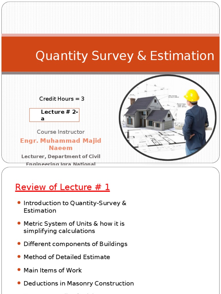 Quantity Survey & Estimation: Engr. Muhammad Majid Naeem | PDF | Brick ...