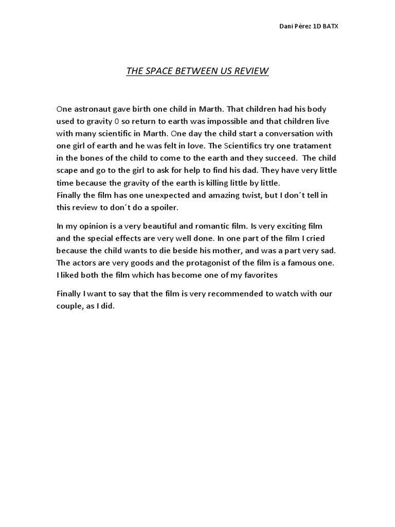 The Space Between Us Review: Dani Pérez 1D BATX | PDF