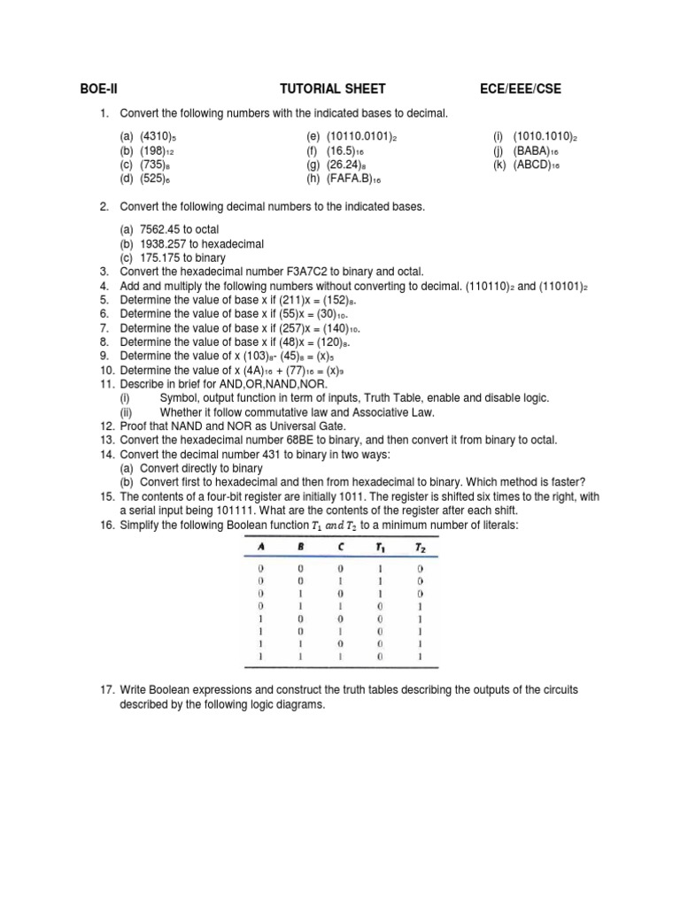 Boe-Ii Tutorial Sheet Ece/Eee/Cse | PDF | Boolean Algebra | Teaching ...