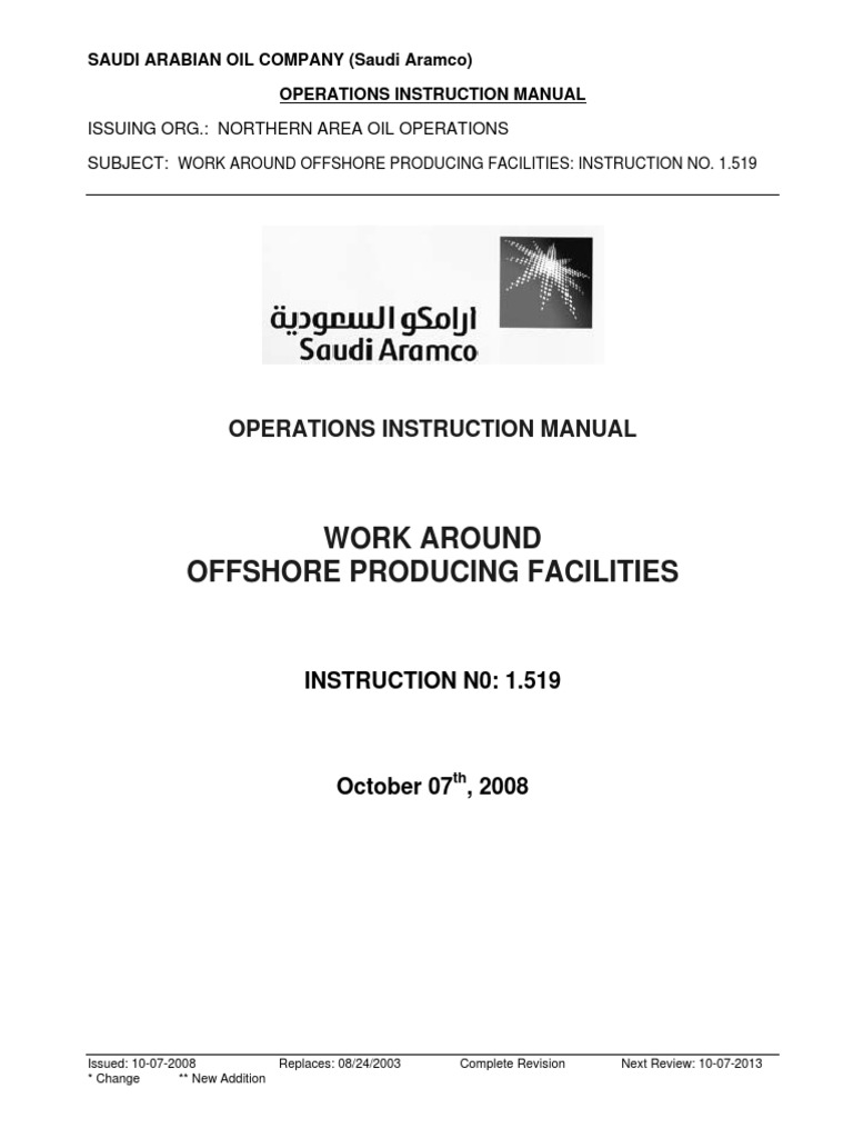 Offshore Operations Instruction Manual | PDF | Offshore Drilling | Anchor