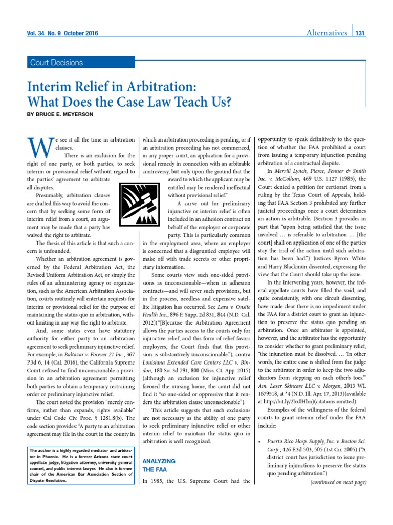 Interim Relief in Arbitration | PDF | Arbitration | Injunction