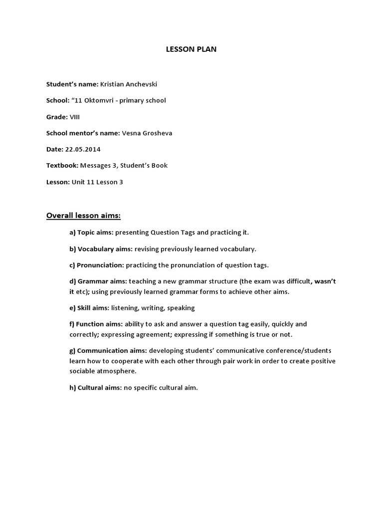 Lesson Plan: Correctly Expressing Agreement Expressing If Something Is ...