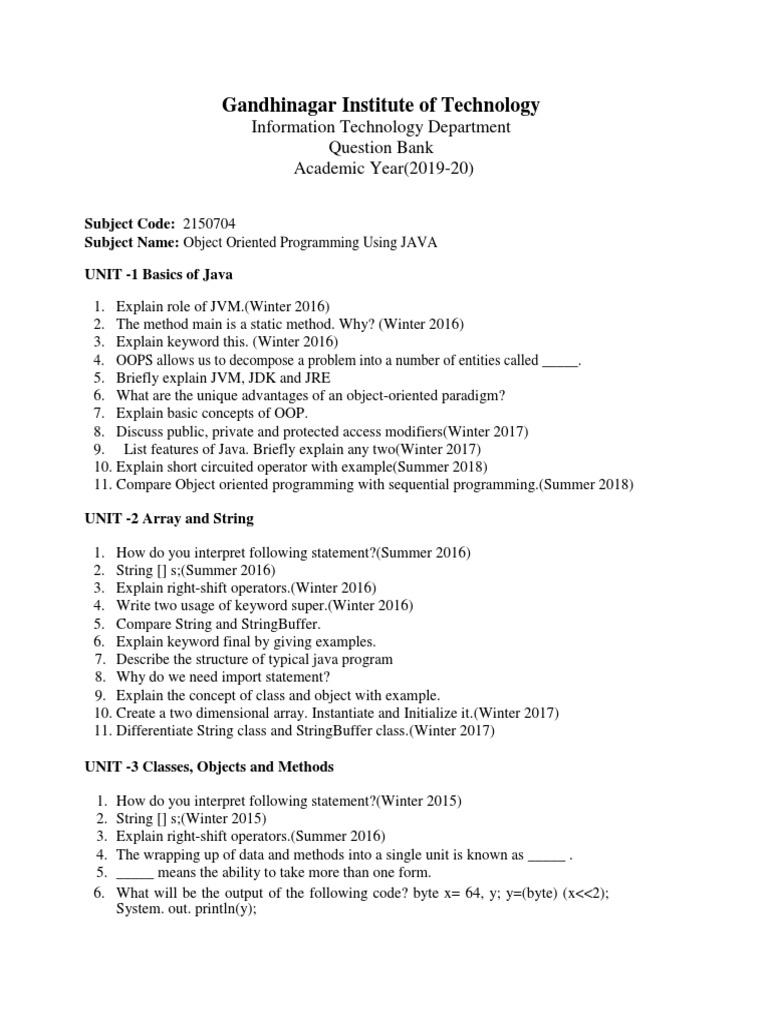 Oopj Que Bank | PDF | Method (Computer Programming) | Class (Computer Programming)