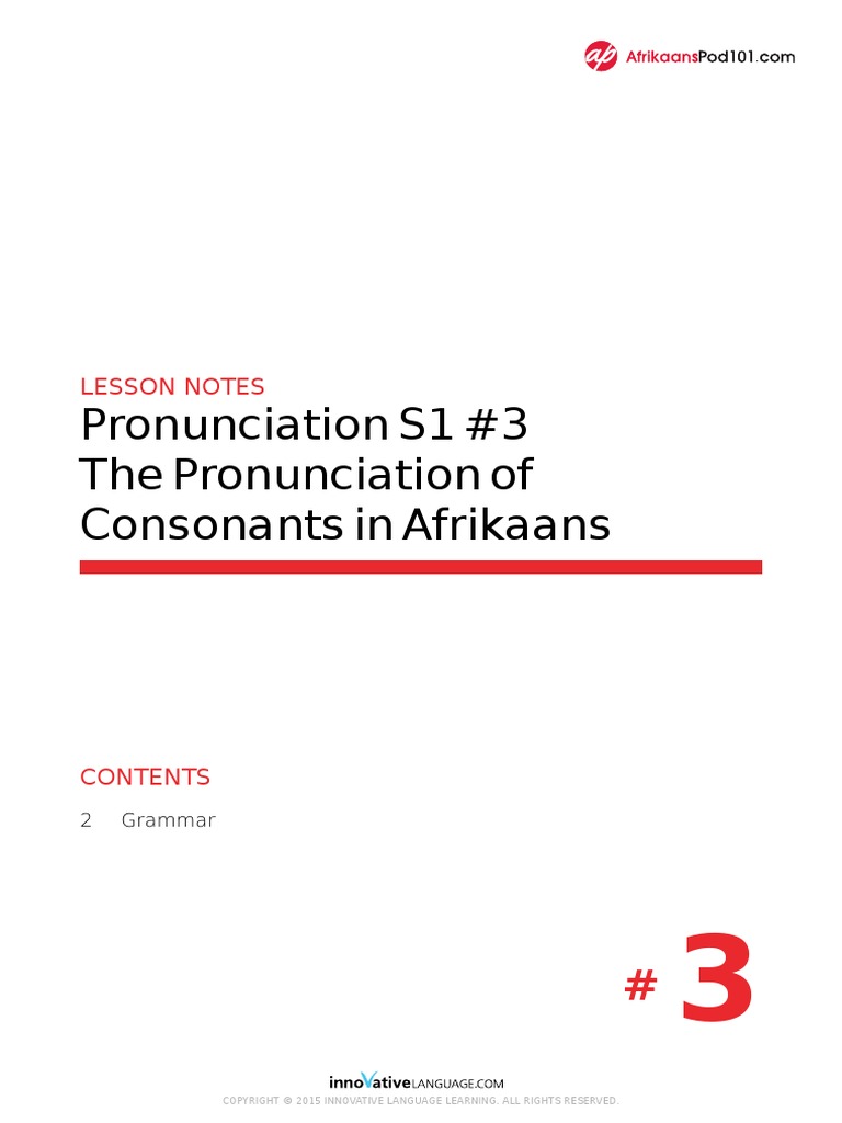 Pronunciation S1 #3 The Pronunciation of Consonants in Afrikaans | PDF ...