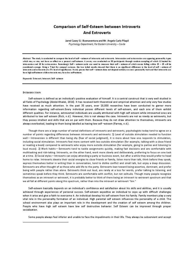 Comparison of Self-Esteem Between Introverts | PDF | Extraversion And Introversion | Self
