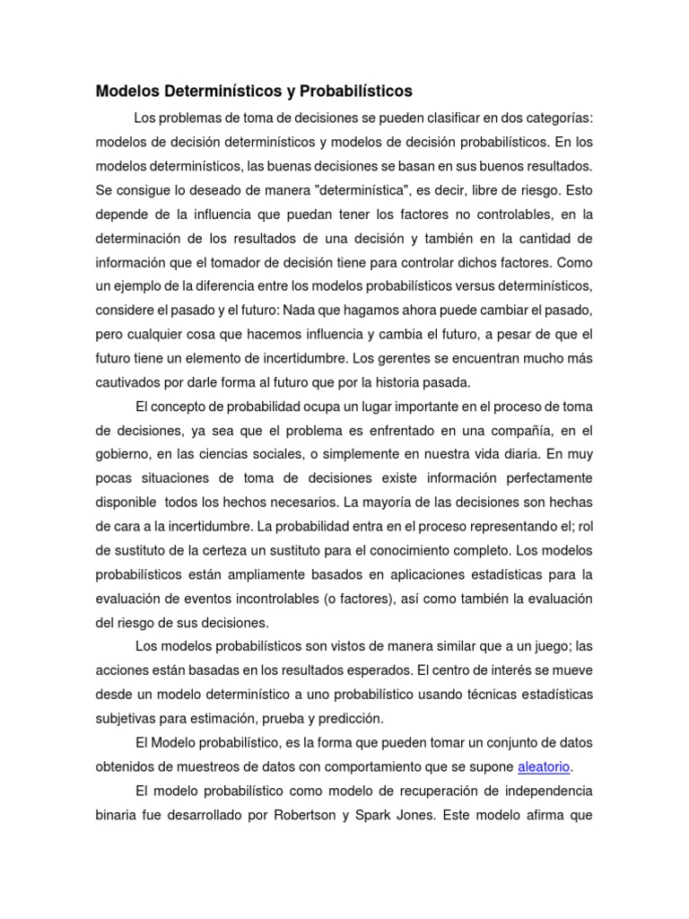 Modelos Determinísticos | PDF | Probabilidad | Modelo matemático