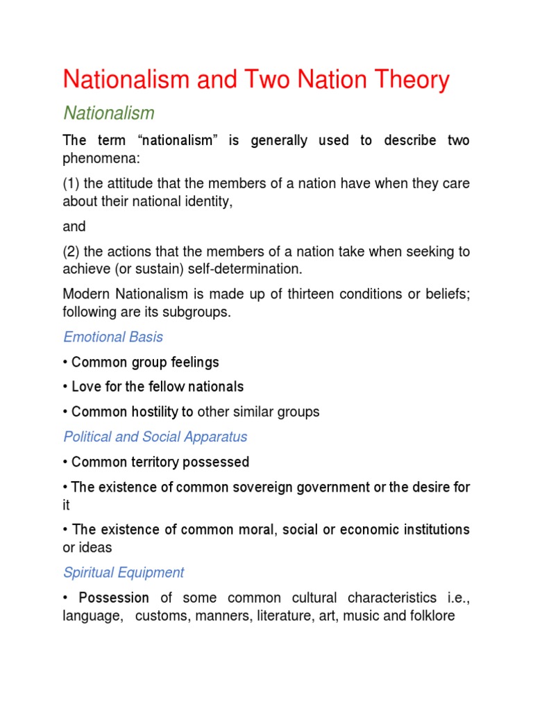 Nationalism and Two Nation Theory | PDF | Two Nation Theory | Nationalism