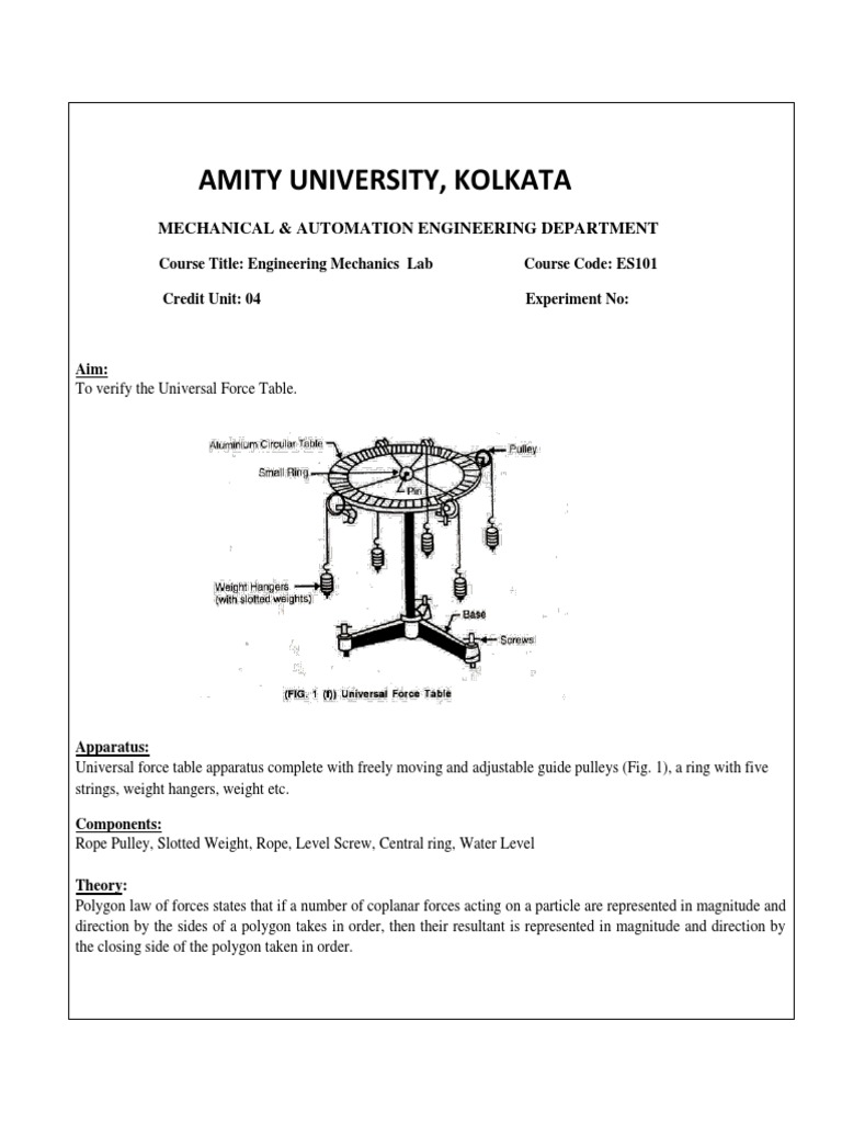 Universal Force Table 1 Pdf Force Physics