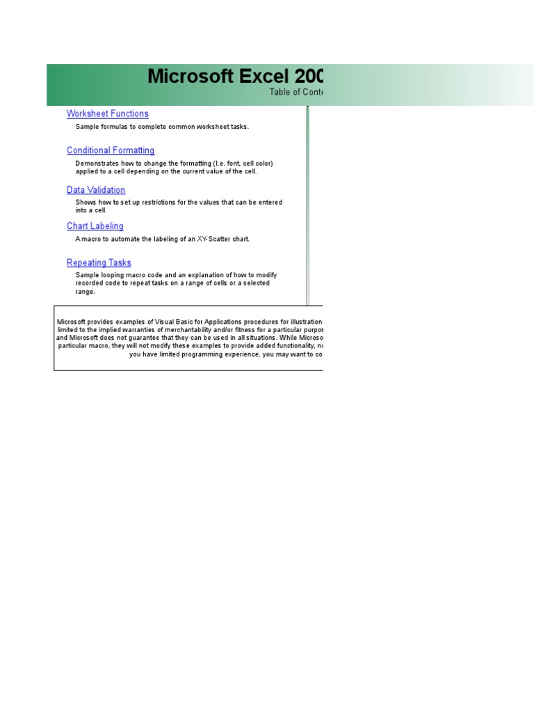 Microsoft Excel 2000 Samples File: Worksheet Functions | Download Free ...