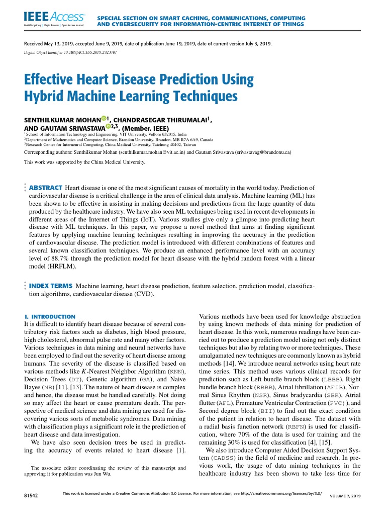 Effective Heart Disease Prediction Using Hybrid Machine Learning Techniques | PDF | Machine ...