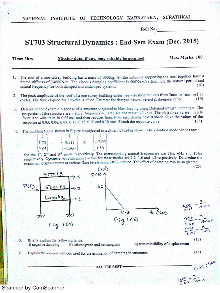 Structural Dynamics Question Papers