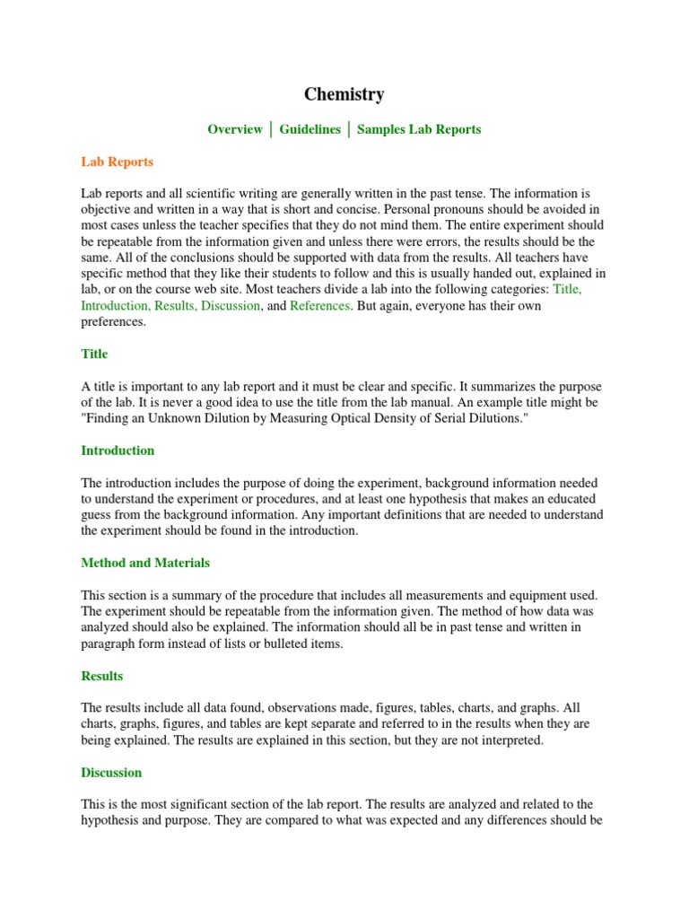 Chemistry: Overview Guidelines Samples Lab Reports | PDF | Experiment ...