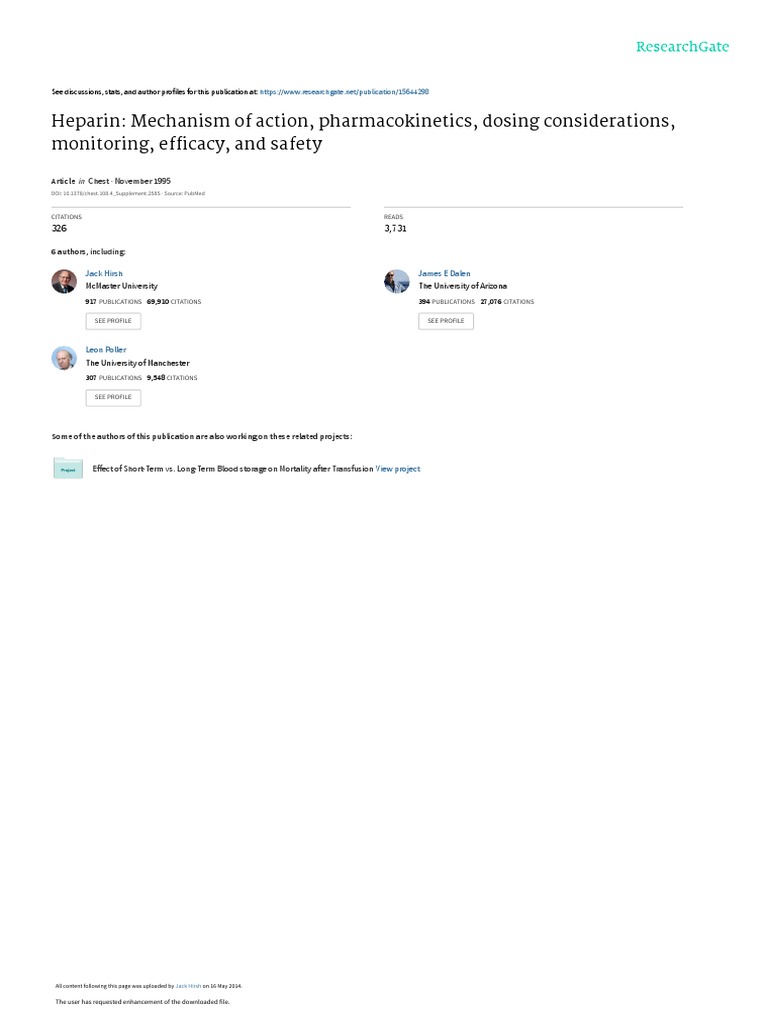 Heparin: Mechanism of Action, Pharmacokinetics, Dosing Considerations ...