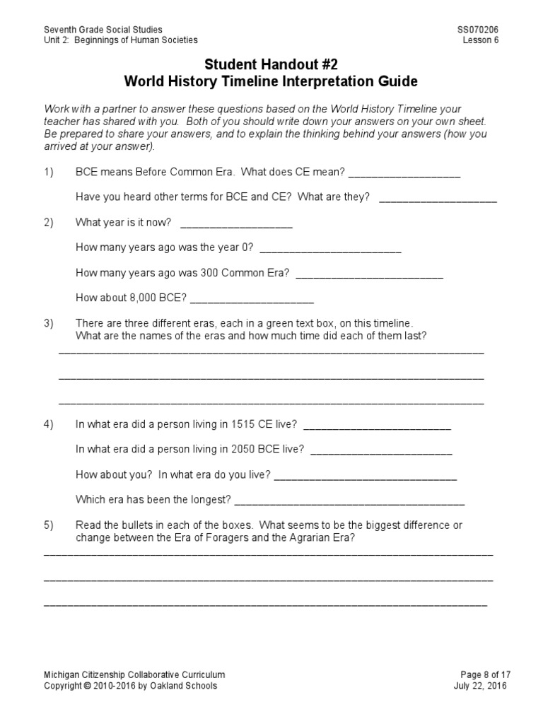 Lesson 6 - World History Timeline Interpretation Guide | PDF | Common ...