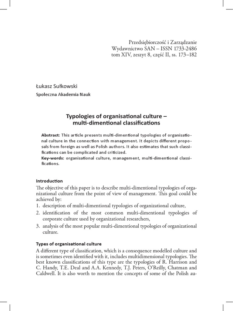 Typologies of Organizational Culture | PDF | Organizational Culture ...