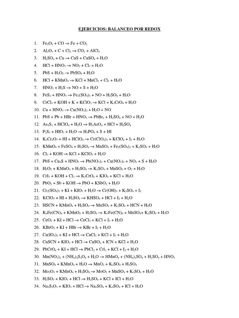 Ejercicios Balanceo Por Redox | PDF