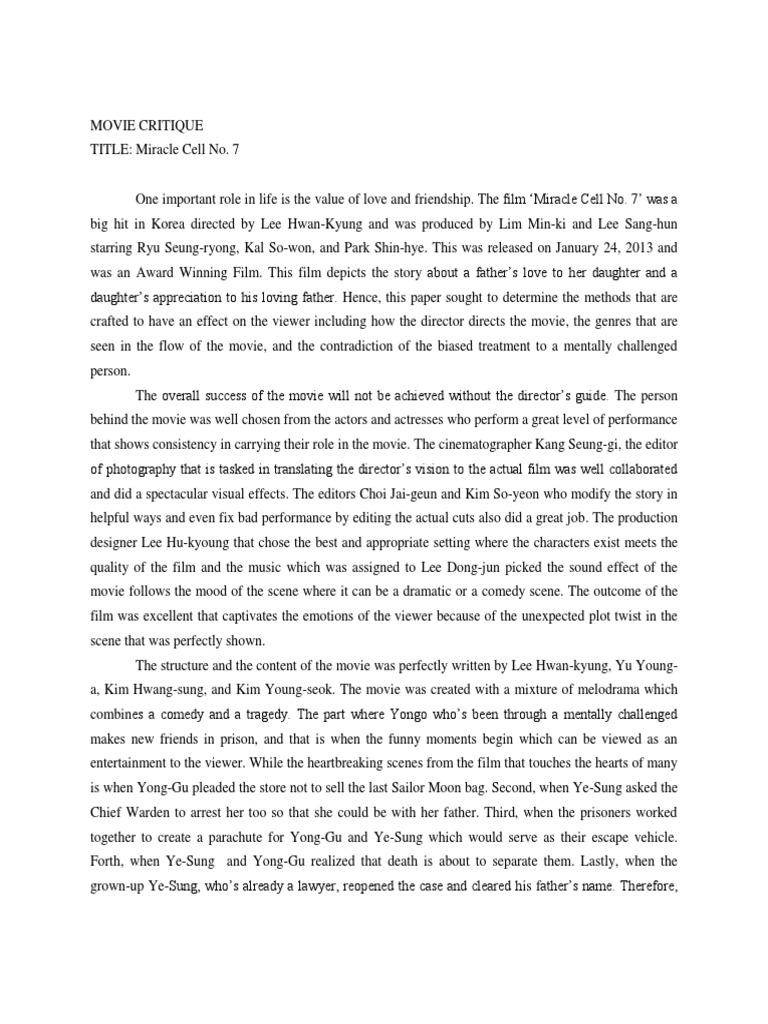 Movie Critique Paper | PDF
