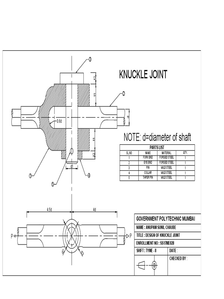 Knuckle Joint Design and Parts List | PDF | Technology & Engineering