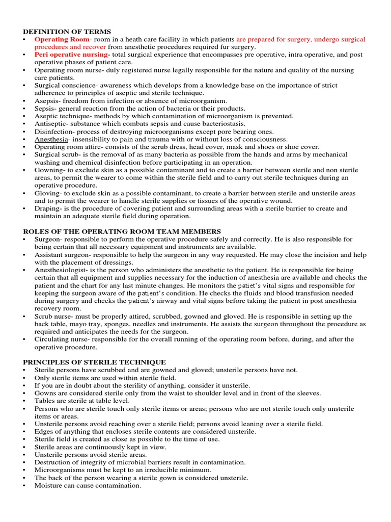 Roles and Responsibilities of Operating Room Team Members: A ...