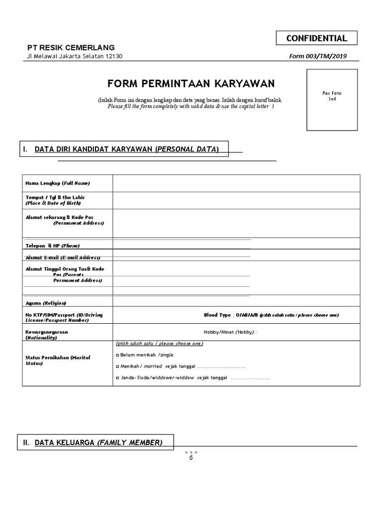 Formulir Permintaan Karyawan PT Resik Cemerlang | PDF